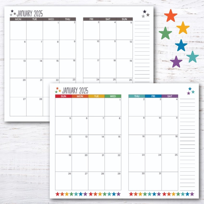 2025 Monthly Calendar Split Printable Template - Printable Calendar 2025